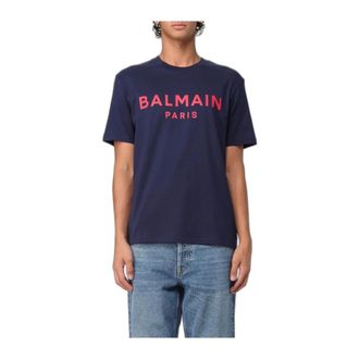 Balmain T-shirt en coton avec logo - Homme - Tops - Bleu - Taille: S
