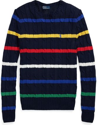 Ralph Lauren STRIPED CABLE-KNIT COTTON SWEATER