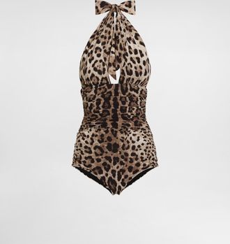 Dolce & Gabbana Ausgeschnittener Badeanzug Leoprint - Frau Bademode Animalprint Jersey 1