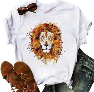 Keephen Color&eacute; Lion/Cheval/Tigre/Loup Impression 3D T-Shirt Femmes Animal Graphique Tees Casual Manches Courtes Col Rond T-Shirt &Eacute;t&eacute; Coupe L&acirc;che Tops