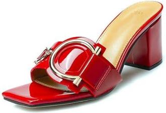 Generic ZBDZSW Chaussons de mariage rouges pour femmes de luxe en cuir avec breloques sandales &agrave; talon crois&eacute; plateforme pantoufles d&eacute;contract&eacute;es chaussures t