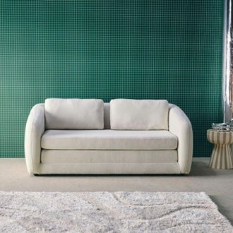 Sweeek Canap&eacute; convertible 2 places tissu chenille - L 170 x P 95 x H 76cm - Twist Tissu Blanc