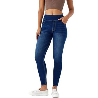 Generic Jean moulant extensible taille haute pour femme - Pantalon de yoga - Contr&ocirc;le du ventre - Legging avec poches, noir fonc&eacute;, XL