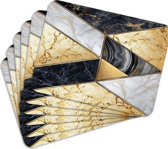 MG Design Set aus 6 Kork-Platzsets - Geometric Stone Black - 30 x 40 cm - hitzebeständig & abwischbar, mit Korkrückseite