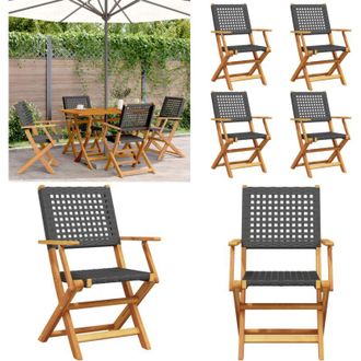 vidaXL Vidaxl - Gartenst&uuml;hle 4 Stk. Klappbar Schwarz Poly Rattan & Massivholz - Klappstuhl - Gartenstuhl - Outdoor M&ouml;bel - Esszimmerstuhl - Terrassentisch