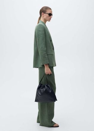 Mango Pantalon droit lin vert for&ecirc;t - Femme - XS - MANGO