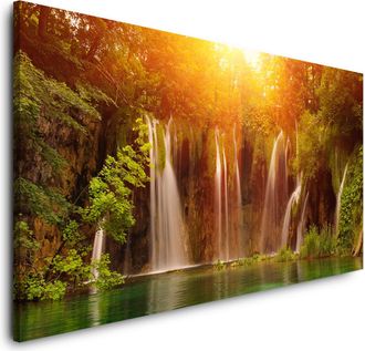 Paul Sinus Art 120x60cm Wasserfall Abendsonne Panorama Leinwand Bild XXL Format Wohnzimmer Deko Kunstdrucke
