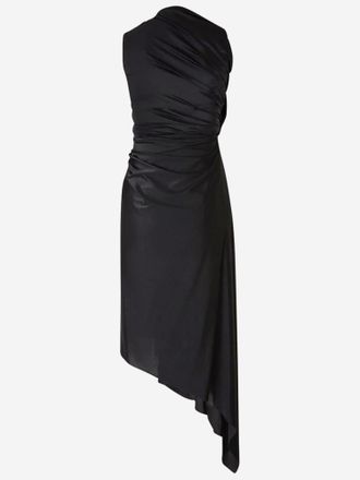 Balenciaga Womens Asymmetrical Dress Stretch Fabric Black Polyamide