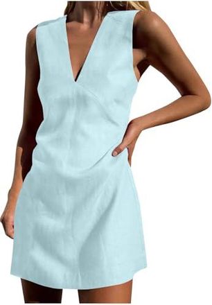 Generic 2026 Robes Minceur Col V Robe sans Manches, bleu clair, XXL