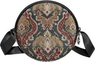 Generic Sac &agrave; bandouli&egrave;re rond pour femme, imprim&eacute; r&eacute;tro, petit sac &agrave; bandouli&egrave;re avec fermeture &eacute;clair, bretelles r&eacute;glables, sac &agrave; main rond d&eacute;contract&eacute; pour