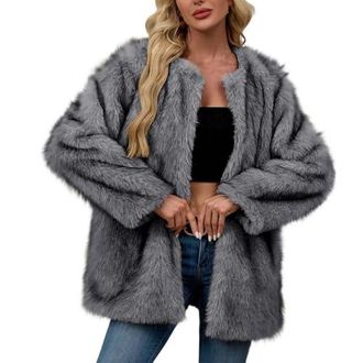 Generic Manteau en fausse fourrure pour femme - Veste courte en fourrure synthétique - Chaude - Coupe ample - Solide et épaisse - Parka pelucheuse, gris, 3XL