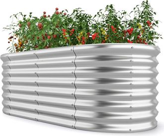 Costway Costway - Lit de Jardin Sur&eacute;lev&eacute; H60 cm &agrave; Fond Ouvert, Jardini&egrave;re Sur&eacute;lev&eacute;e Ovale en M&eacute;tal avec Bords Arrondis S&eacute;curis&eacute;s, 165 x 80 x 60 cm, Argent&eacute;