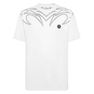 Philipp Plein Homme, Tops, Blanc, Taille: 2XL Round Neck T-Shirt Texas Studs