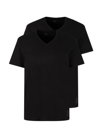 Tom Tailor Herren T-Shirt mit V-Ausschnitt im Doppelpack, 29999 - Black, XL