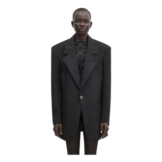 Marine Serre Jackett aus Virgin Woll-Twill im Boxy-Schnitt - - Jackets - Damen - Schwarzk - L