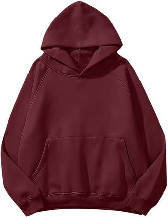 TOMWELL Hoodie Damen Herbst Winter Kapuzenpullover Oversize Pullover mit Kapuze Teenager M&auml;dchen Langarm Sweatshirt Casual Pulli mit Taschen G Weinrot XXL