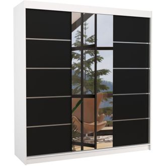 Les Tendances Les Tendances - Armoire chambre adulte 2 portes coulissantes bois blanc et noir avec miroir Baker 200cm