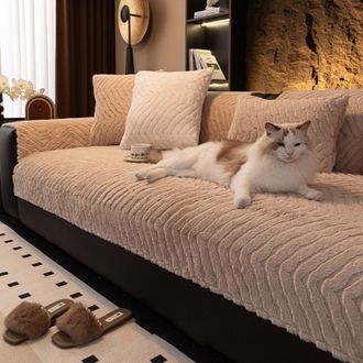 Generic Neue waschbare Flanell-Sofabezug - Rutschfester Sofaschutz f&uuml;r Eck- und Einzelsitzkissen-Couches Lightbrown 30 * 50cm/11.81 * 19.69inLumbar Pillow Cov