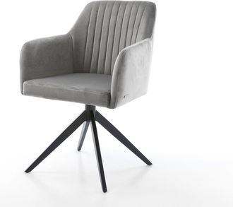 DELIFE Drehstuhl Greg-Flex Samt Grau Kreuzgestell breit Schwarz 360° drehbar Wippfunktion Taschenfederkern, Esszimmerstühle