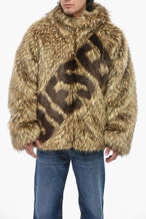Diesel Faux Fur Jacket W-MAG with Logo Print Diesel