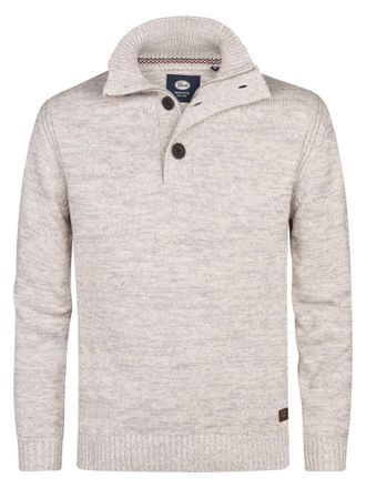 Petrol Industries Herren Strickpullover - Stehkragen mit Kn&ouml;pfen und Rei&szlig;verschluss - Regular Fit - Herrenbekleidung - Wei&szlig; - XXXL