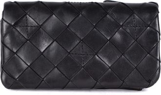 Vilenca Holland Vilenca Holland Geldbörse aus echtem Leder für Damen, kleine Geldbörse für Damen, Reißverschluss, Münzbörse, Kreditkartenetui mit Riemen, Schwarz, 17.