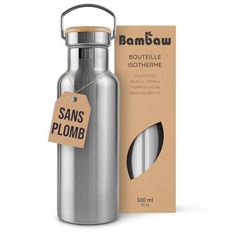 Bambaw Gourde INOX 500 ML | Bouteille Thermos Isotherme | Acier Inoxydable sans Plastique | Maintient Chaud et Froid Bambou