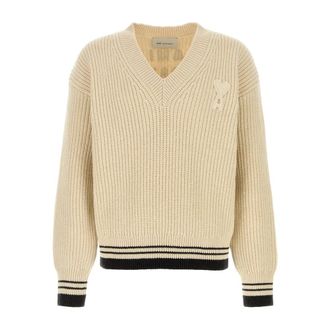 Ami Homme, Pulls, Beige, Taille: L De Coeur Pull Col V