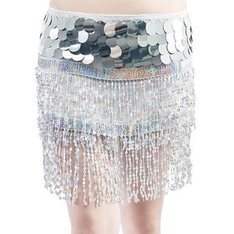 Generic Jupe Femme Soir&eacute;e &agrave; Franges et Paillettes Scintillantes, Mini Jupe Danse Femme Latine et Salsa, Jupe Courte Femme Mouvement Dynamique pour Spectacle F
