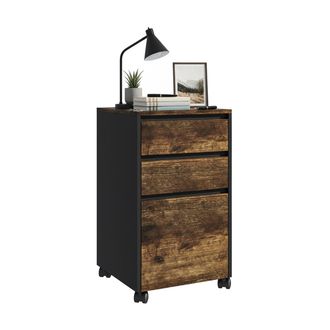 Relaxdays Rollcontainer, 3 Schubladen, H&auml;ngeregister, HxBxT: 70 x 40 x 40 cm, Aktenschrank auf Rollen, schwarz/braun