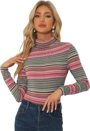 Allegra K Femmes Chemisier Col Roul&eacute; Manches Longues Carreaux Slim Vert Jaune XL