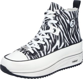 Rieker Plateausneaker RIEKER, Damen, Gr. 38, wei&szlig;, schwarz, Lederimitat, Textil, Schuhe Plateausneaker, High Top-Sneaker, Schn&uuml;rboots in bequemer Form
