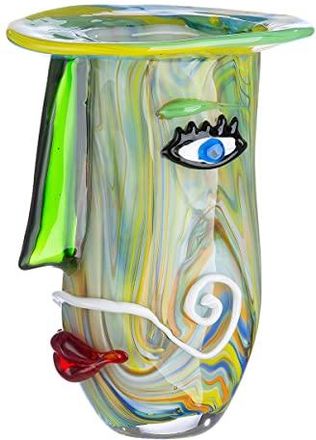 GILDE GLAS art Deko Vase - Gesichtsvase aus Glas - Kunstobjekt, Blumenvase Glasvase - Farbe: Grün Höhe 29 cm