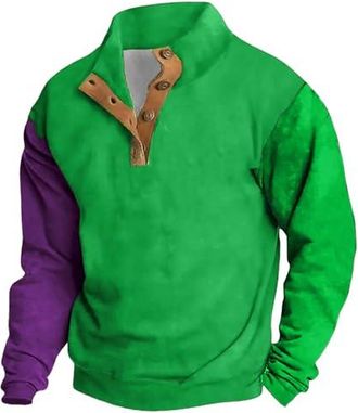 Generic Costume de carnaval - Sweat-shirt pour homme - Sans capuche - Avec col 1/4 - Col montant - Pull en tricot - Pull de transition ample - Confortable - C