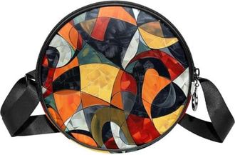 Generic Sac &agrave; bandouli&egrave;re rond pour femme, petit sac &agrave; bandouli&egrave;re color&eacute; &agrave; carreaux avec fermeture &eacute;clair, bretelles r&eacute;glables, sac &agrave; main rond d&eacute;contract&eacute; p