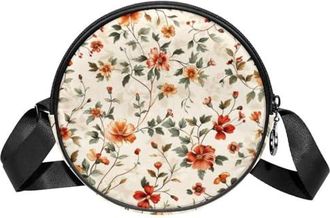 Generic Petit sac &agrave; bandouli&egrave;re rond pour femme, motif floral, vintage, avec fermeture &eacute;clair, bretelles r&eacute;glables, style d&eacute;contract&eacute;