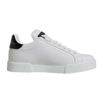 Dolce & Gabbana Femme, Chaussures, Blanc, Taille: 35 1/2 EU Baskets Basse en Cuir Blanc Noir