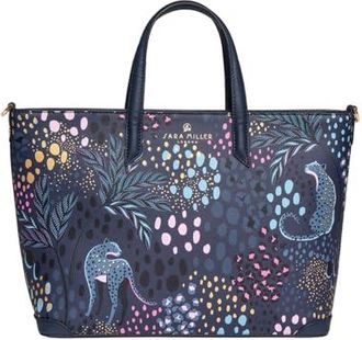 Sara Miller Sac fourre-tout pour femme, sac pour le travail, les voyages, ordinateur portable, sac &agrave; main &agrave; bandouli&egrave;re avec fermeture &eacute;clair, Bleu l&eacute;opard de min