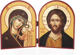 NKlaus GM Von Kazan und Jesus Christus Diptychon Holz Ikone 23,5x16cm christlich 11087