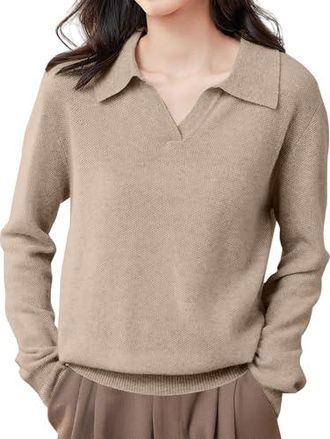 Generic Pull Cachemire Femme El&eacute;gant Hunts Maille &agrave; Manches Longues Col V L&eacute;ger Doux Hauts Confortable et Chaud Femme Pulls Classique Uni Pulls Tenue D&eacute;contra