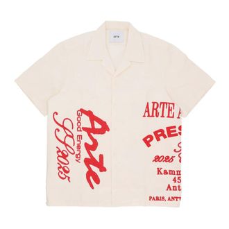 Arte Herren Kurzarmhemd Rotes Print-Shirt Creme - - Shirts - Herren - Beige - L