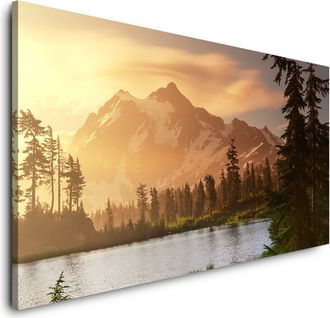 Paul Sinus Art Berge mit Seen 120x 60cm Panorama Leinwand Bild XXL Format Wandbilder Wohnzimmer Wohnung Deko Kunstdrucke