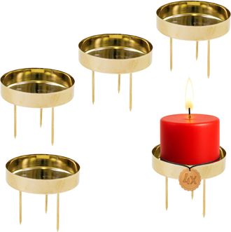 Matches 21 Kerzenteller 4er Set Metall Gold &Oslash; 6,1 cm mit 3 Dornen - Adventskranz Kerzenhalter Stumpenkerzen