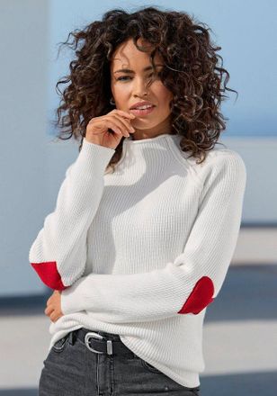 Lascana Stehkragenpullover mit Herzchendetails am Ellenbogen kuscheliger Pullover, lockerer Strickpullover, ausgefallener Pullover