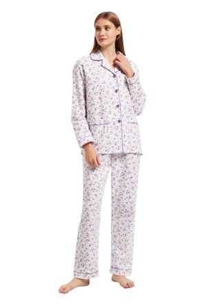 Global 100% Baumwolle Damen Pyjama Set Floral Langarm Button Down Lady Nachtw&auml;sche Kordelzug Nachtw&auml;sche Atmungsaktiv Weiche Flannel Damen Pjs Set S-XXL