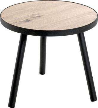 PEGANE Pegane - Table dappoint, table de salon en bois coloris ch&ecirc;ne et m&eacute;tal noir - diam&egrave;tre 40 x hauteur 37 cm