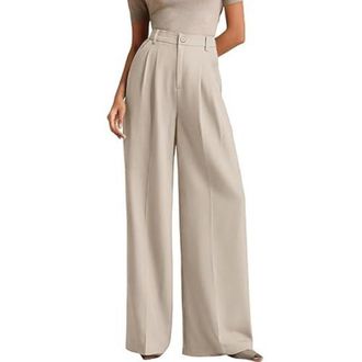 Generic Pantalon pour femme, pantalon taille haute drap&eacute; et soyeux pour femmes de plus de 50 ans, abricot, XL