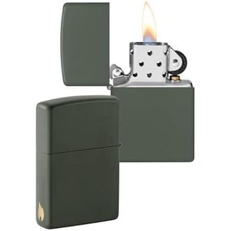 Zippo Sturmfeuerzeug - Green Matte mit seitlicher Flammengravur - Nachfüllbar - Wiederverwendbar - Windfestes Design - Geschenkbox - Made in USA - Amazon Ex