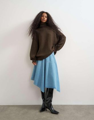Topshop Strickpullover aus Wollmix mit hohem Kragen in Schokobraun-ROT