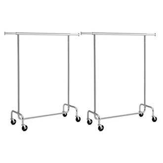 Songmics Kleiderständer, 2er Set, Kleiderstangen mit Rollen, Garderobenständer aus Metall, bis 130 kg belastbar, Länge 110-150 cm, verchromt, silbern HSR011S02